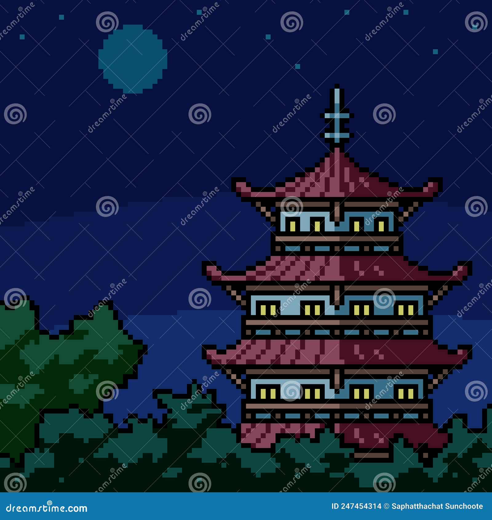 Pixel Art Tower With Glowing Windows, Intricate Details. Wizard ...