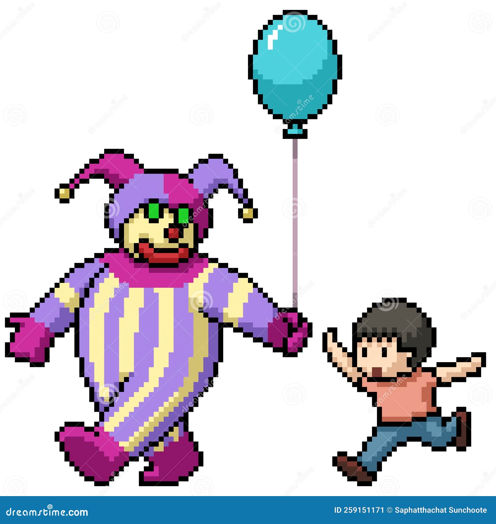 Pixel Art Jester Themepark Kid Stock Illustration - Illustration of ...