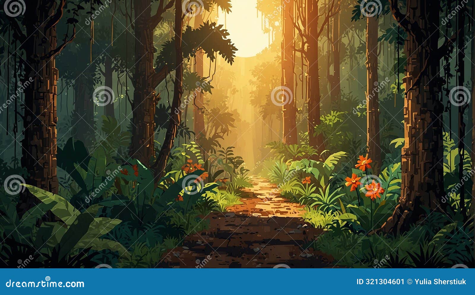 Pixel Art Jungle Pathway with Sun Rays, Pixel Art Depiction of a Dense ...