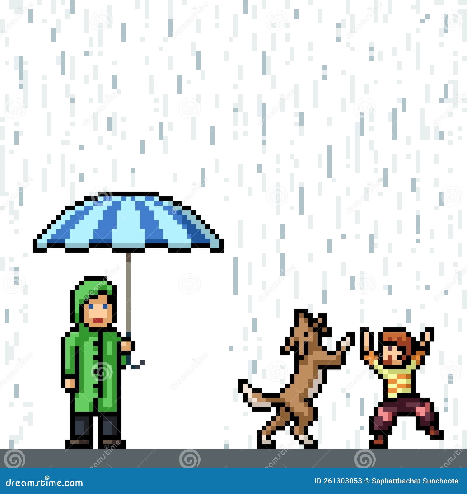 Pixel art kid enjoy rain stock vector. Illustration of white - 261303053