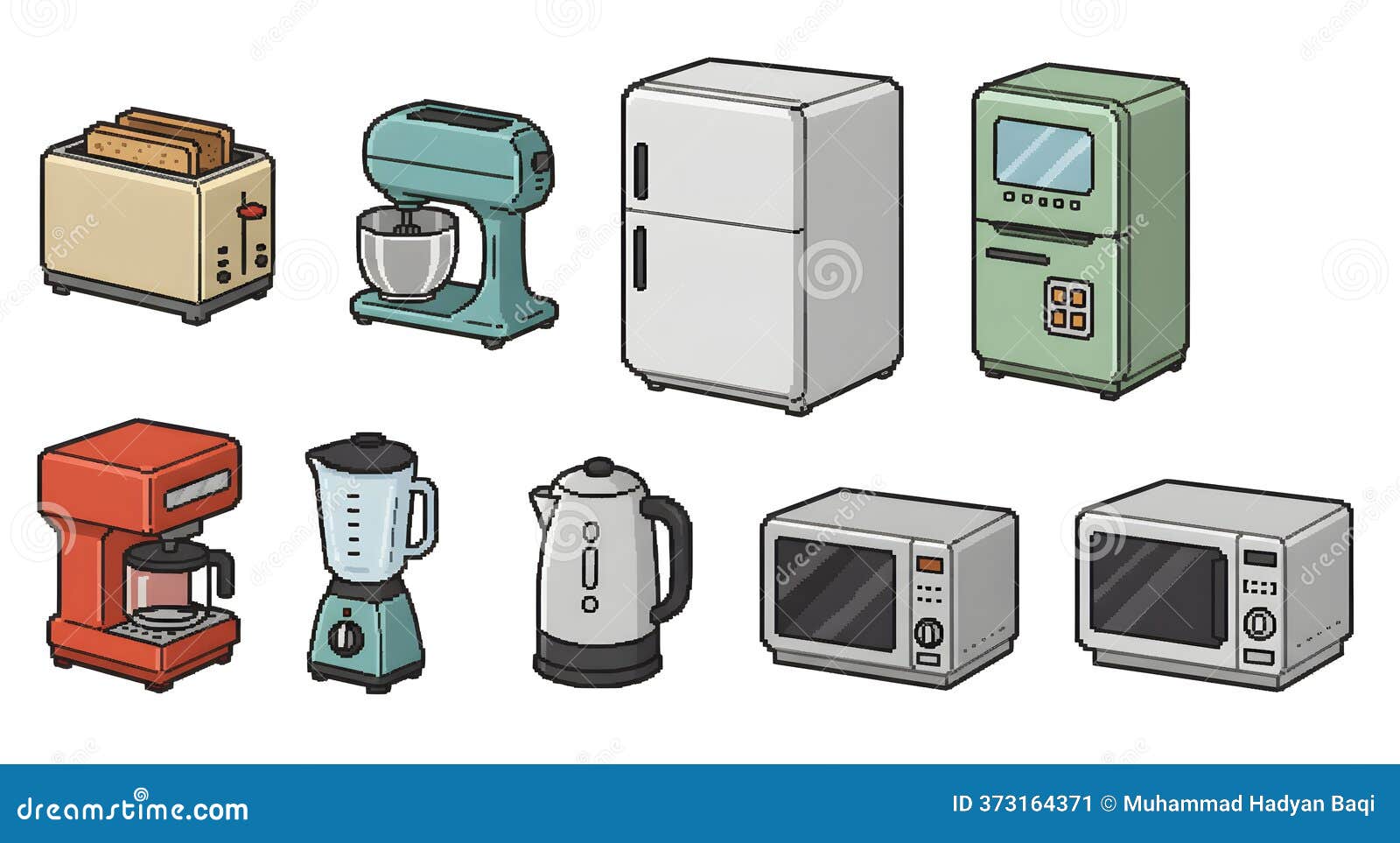 Pixel Art Kitchen Set With Stoves Refrigerators And Cabinets. Royalty ...