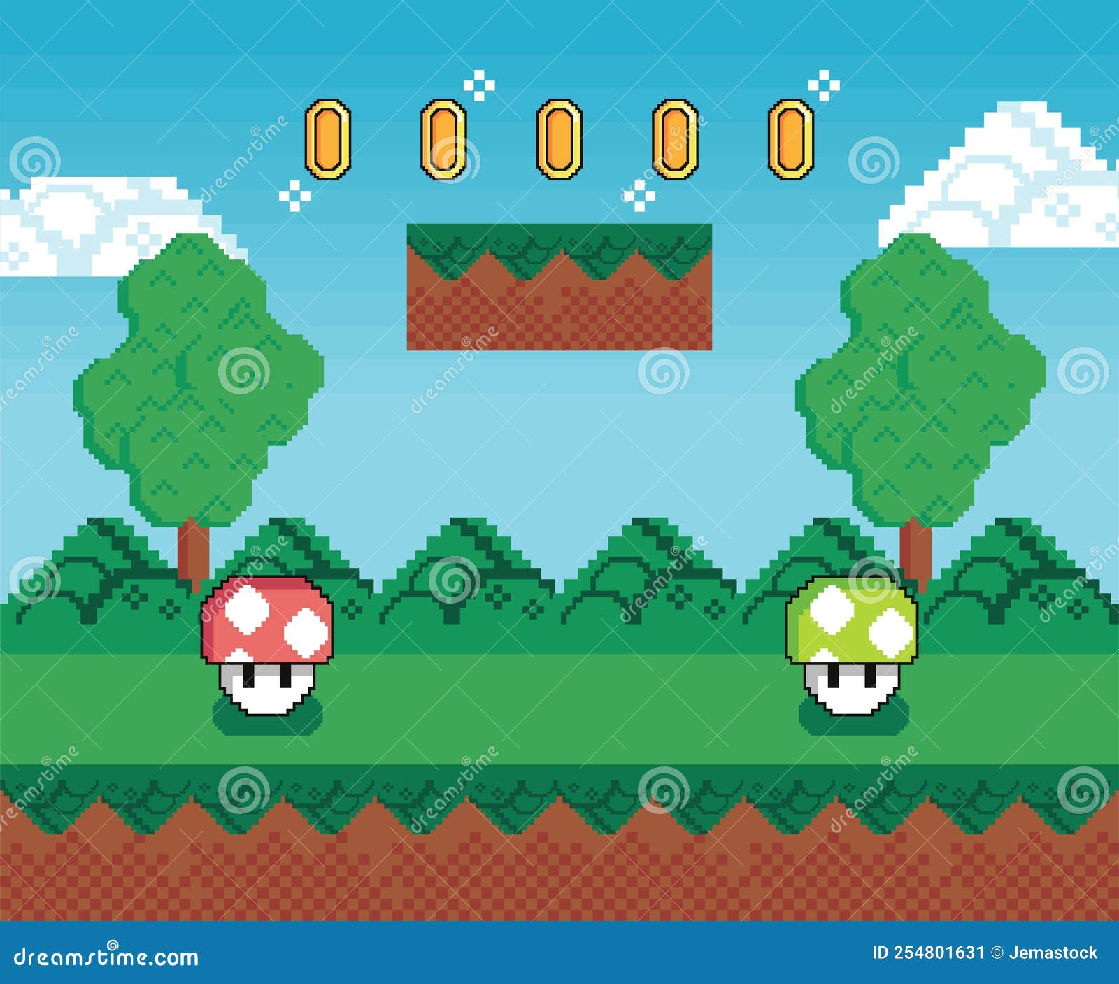 Pixel art landscape stock vector. Illustration of game - 254801631
