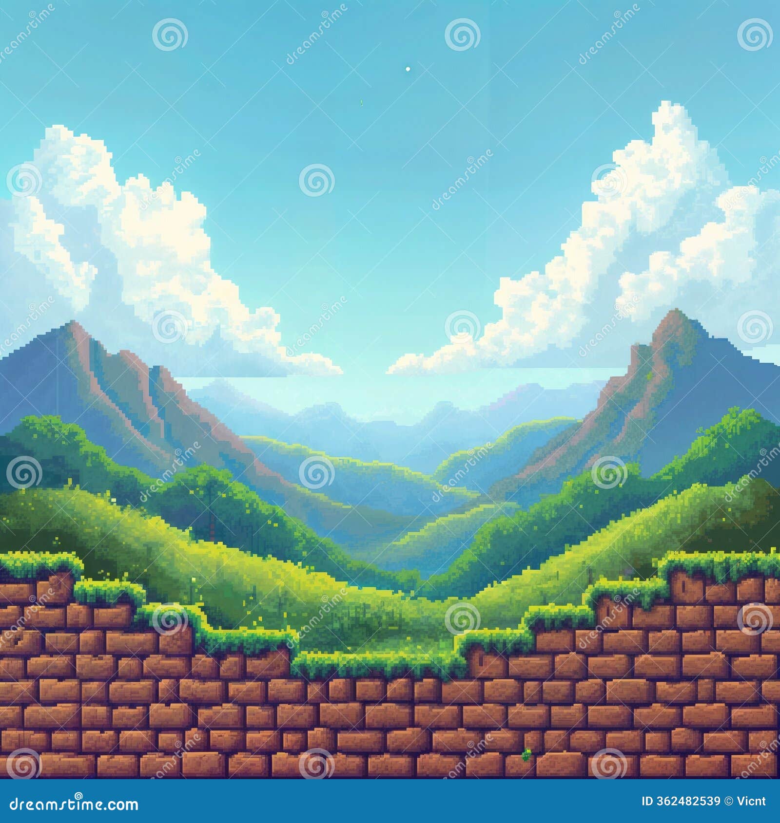 A pixel art landscape stock image. Image of greenery - 362482539