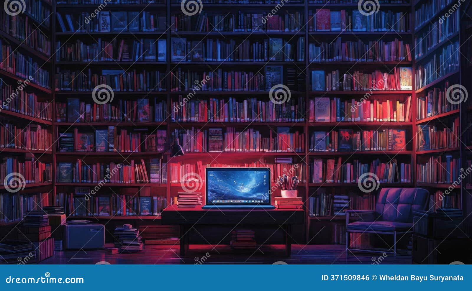 Pixel Art Library At Night With Computer Royalty-Free Stock Image ...
