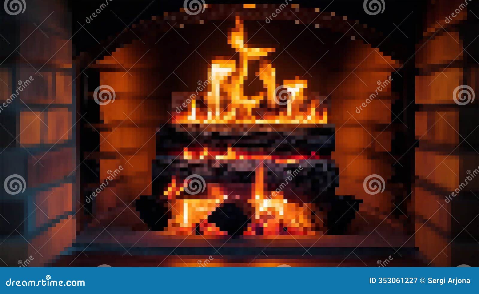 Pixel Art. Lit Fireplace with Burning Logs Stock Image - Image of ...