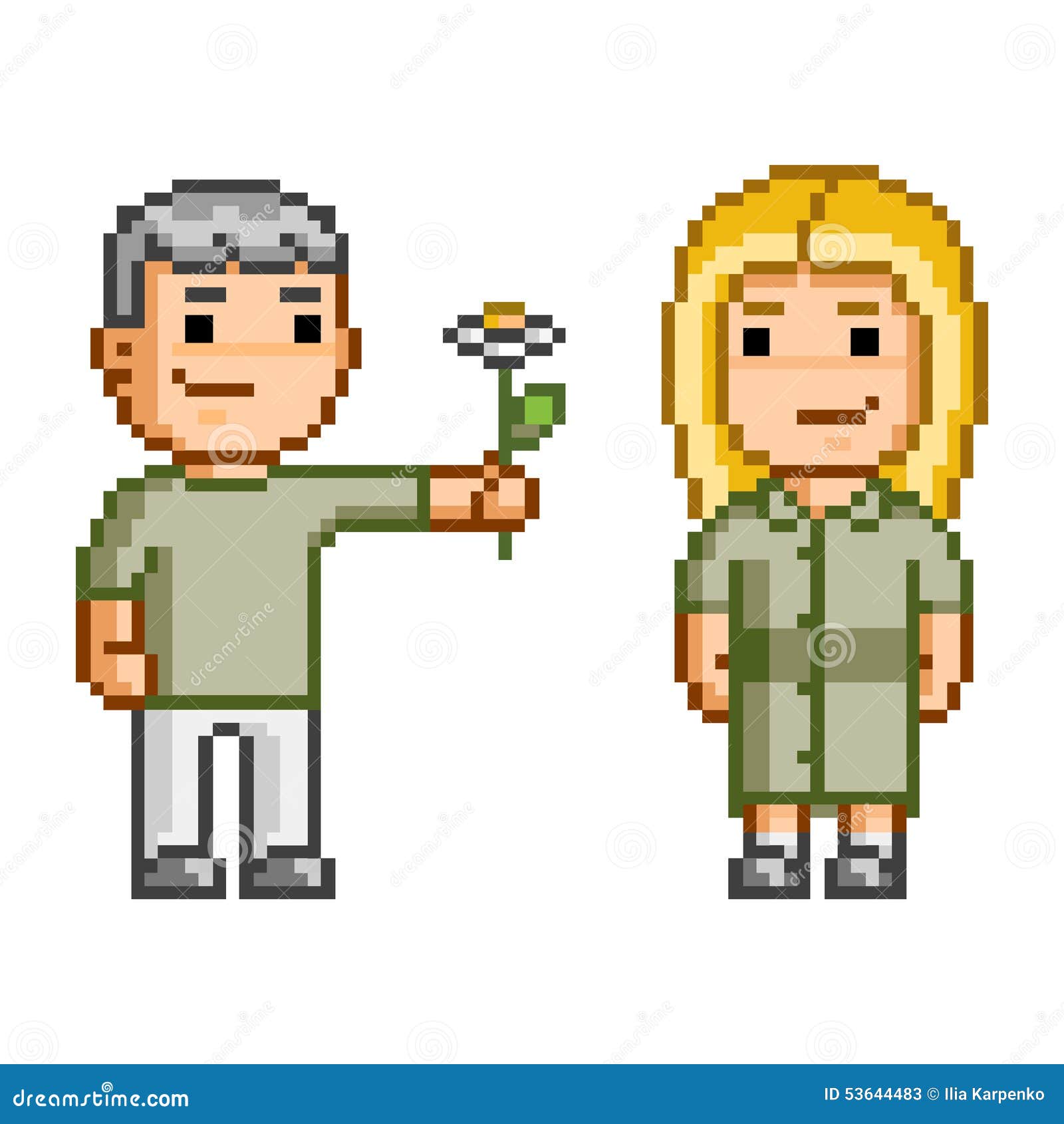 Pixel art Love and flowers stock vector. Illustration of happy - 53644483