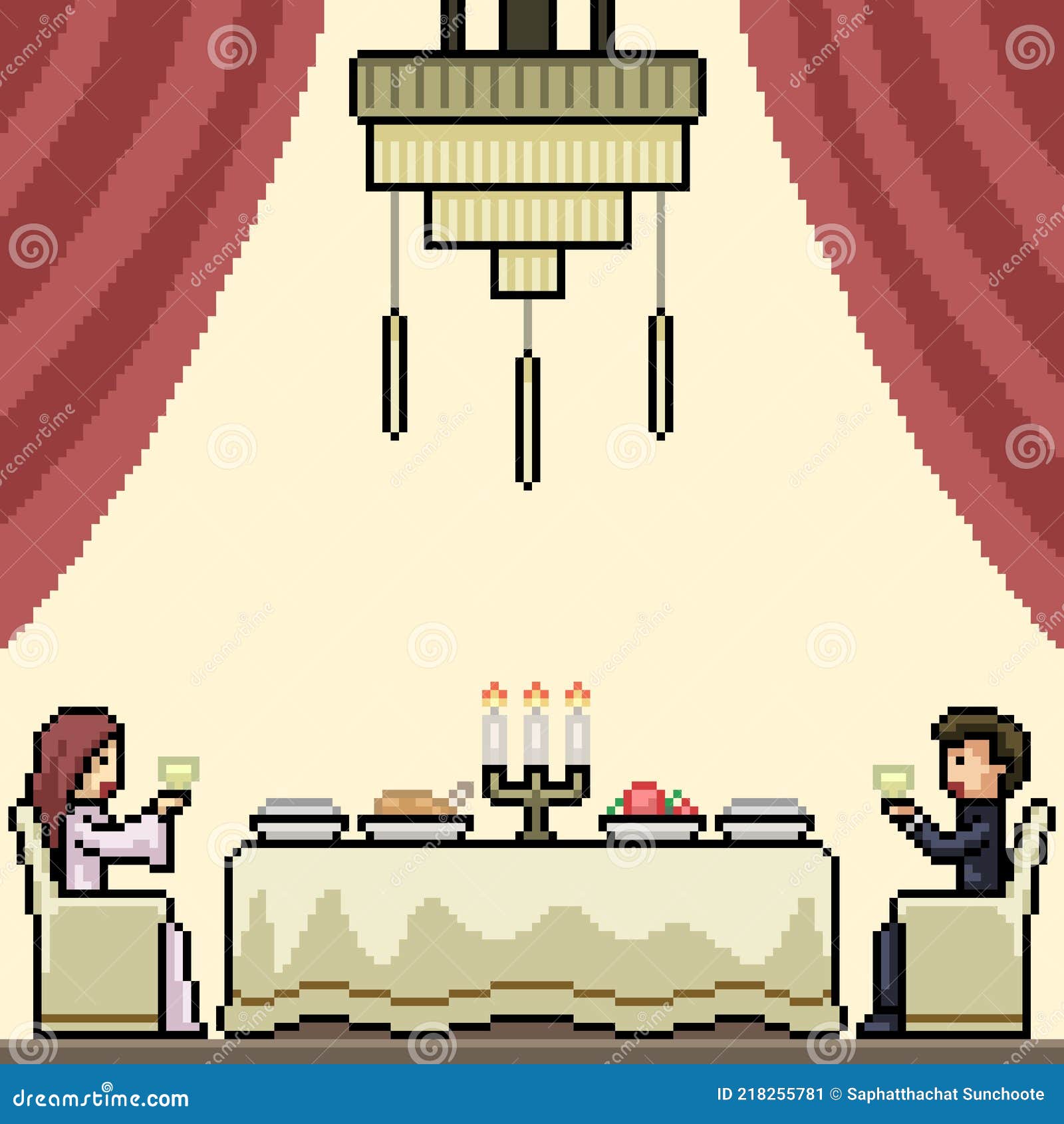 Pixel Art Luxury Couple Dinner Stock Vector - Illustration of ceiling ...