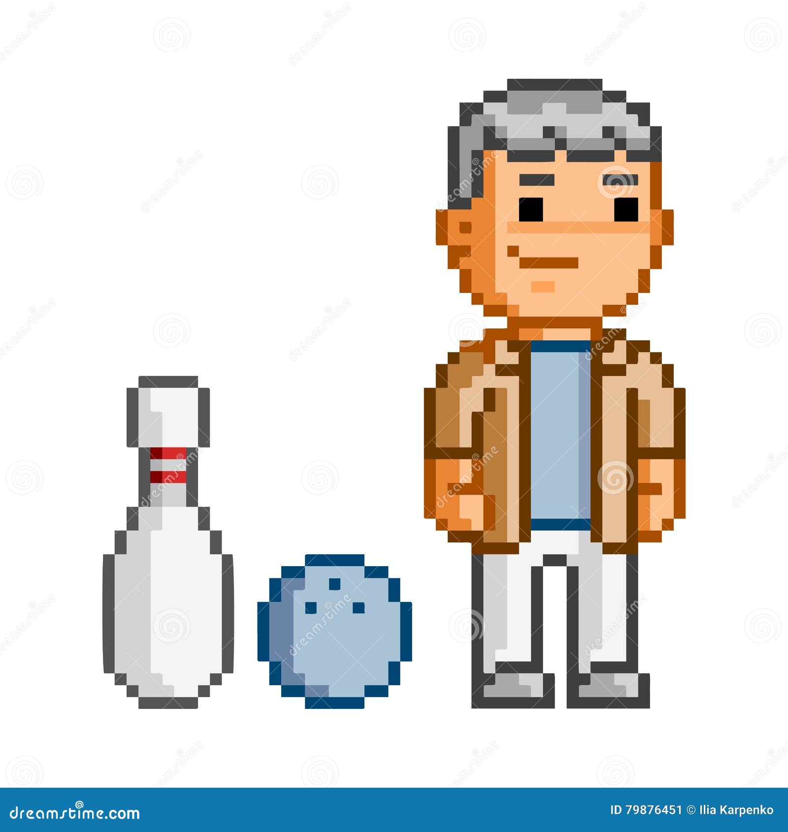 Pixel art man and bowling. stock illustration. Illustration of games ...