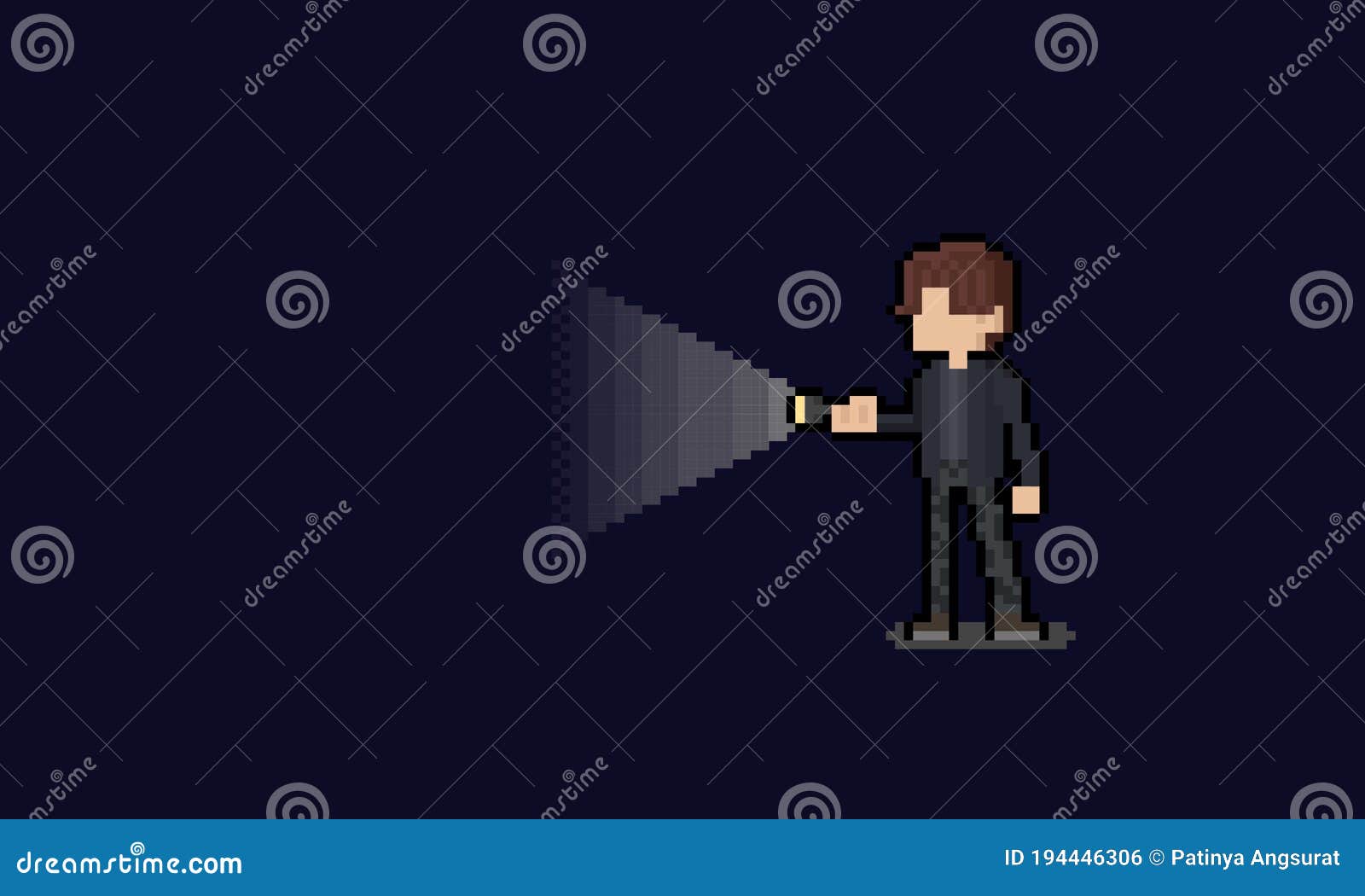Pixel Art Man Character Holding a Flashlight. Stock Vector ...