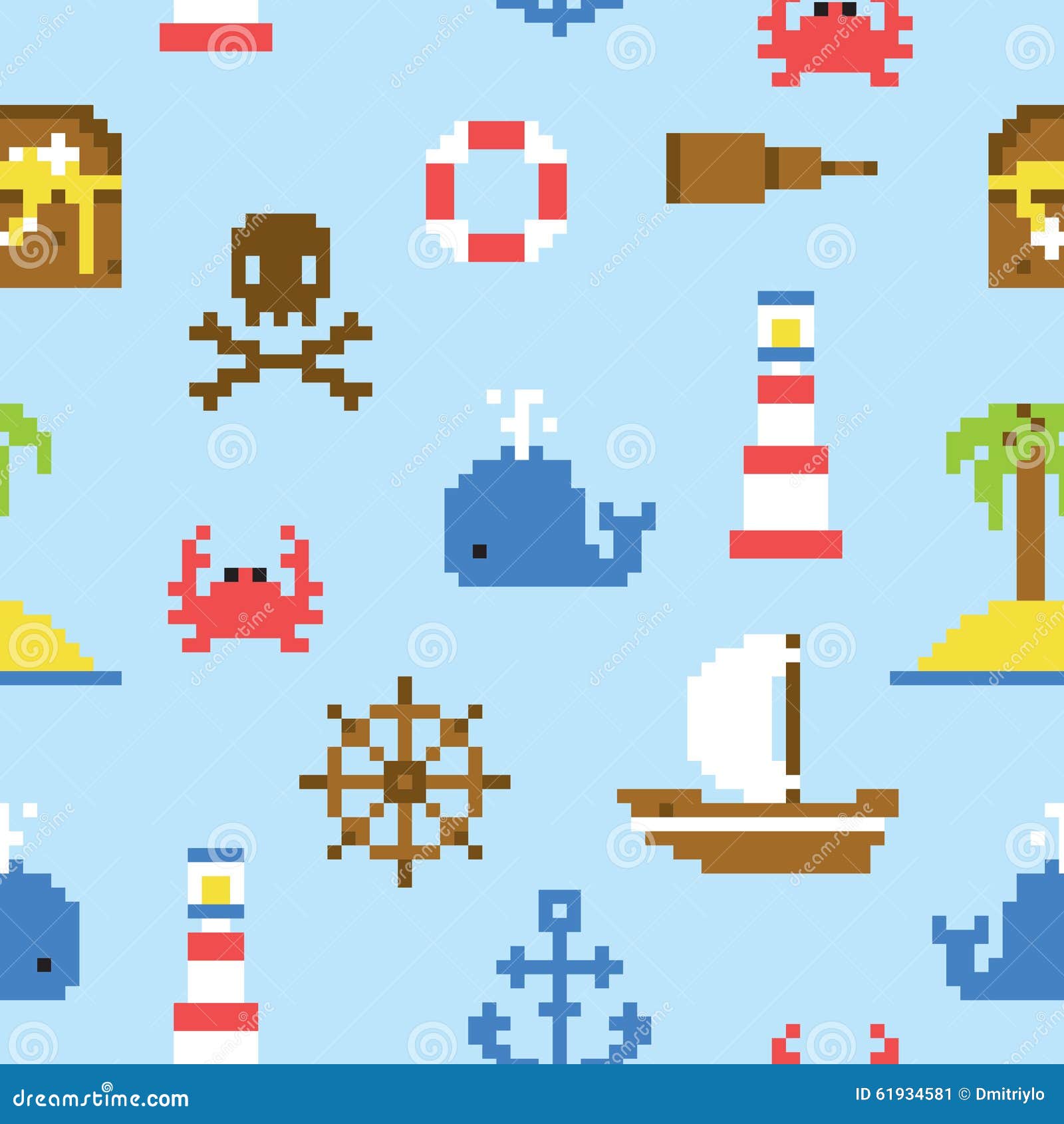 Pixel Art Marine Isolated Vector Set | CartoonDealer.com #61885706