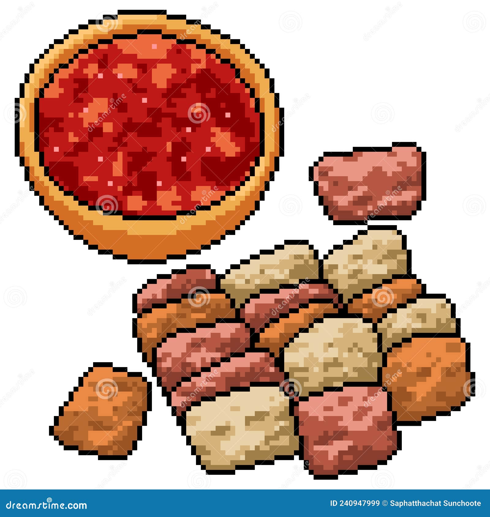 Meatball Pixel Art. Meatballs 8 Bit. Pixelated Food Cartoon Vector ...
