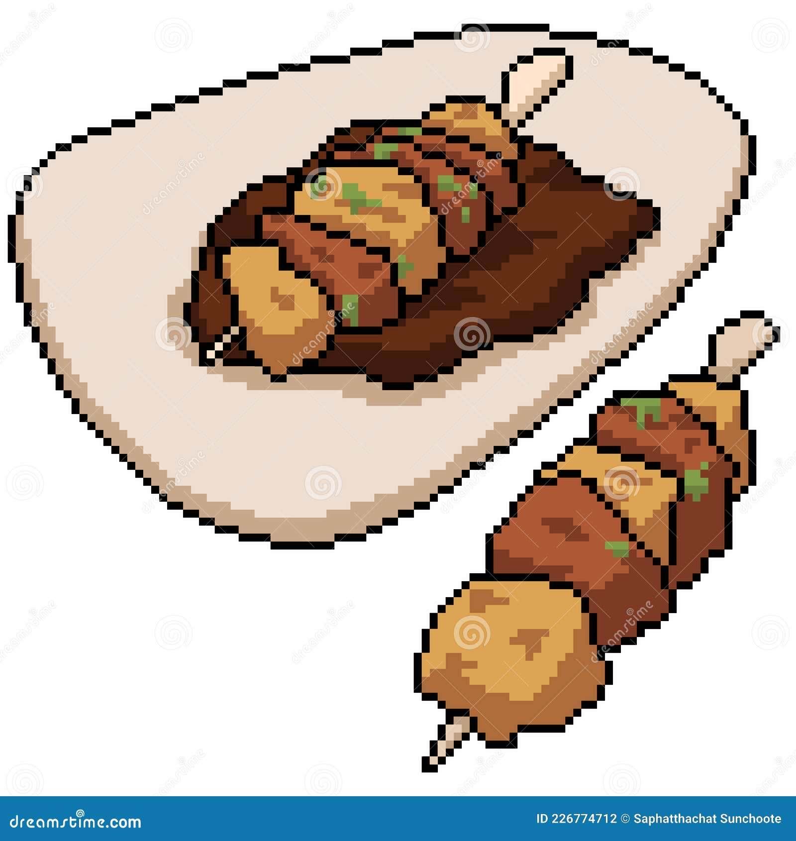 Meatball Pixel Art. Meatballs 8 Bit. Pixelated Food Cartoon Vector ...