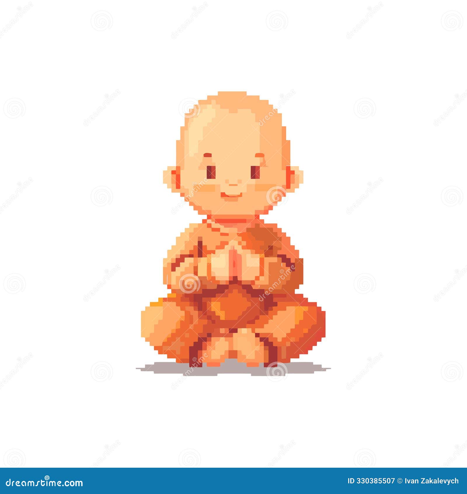 Pixel Art Meditating Monk in Orange Robe. Vector Icon Design Stock ...