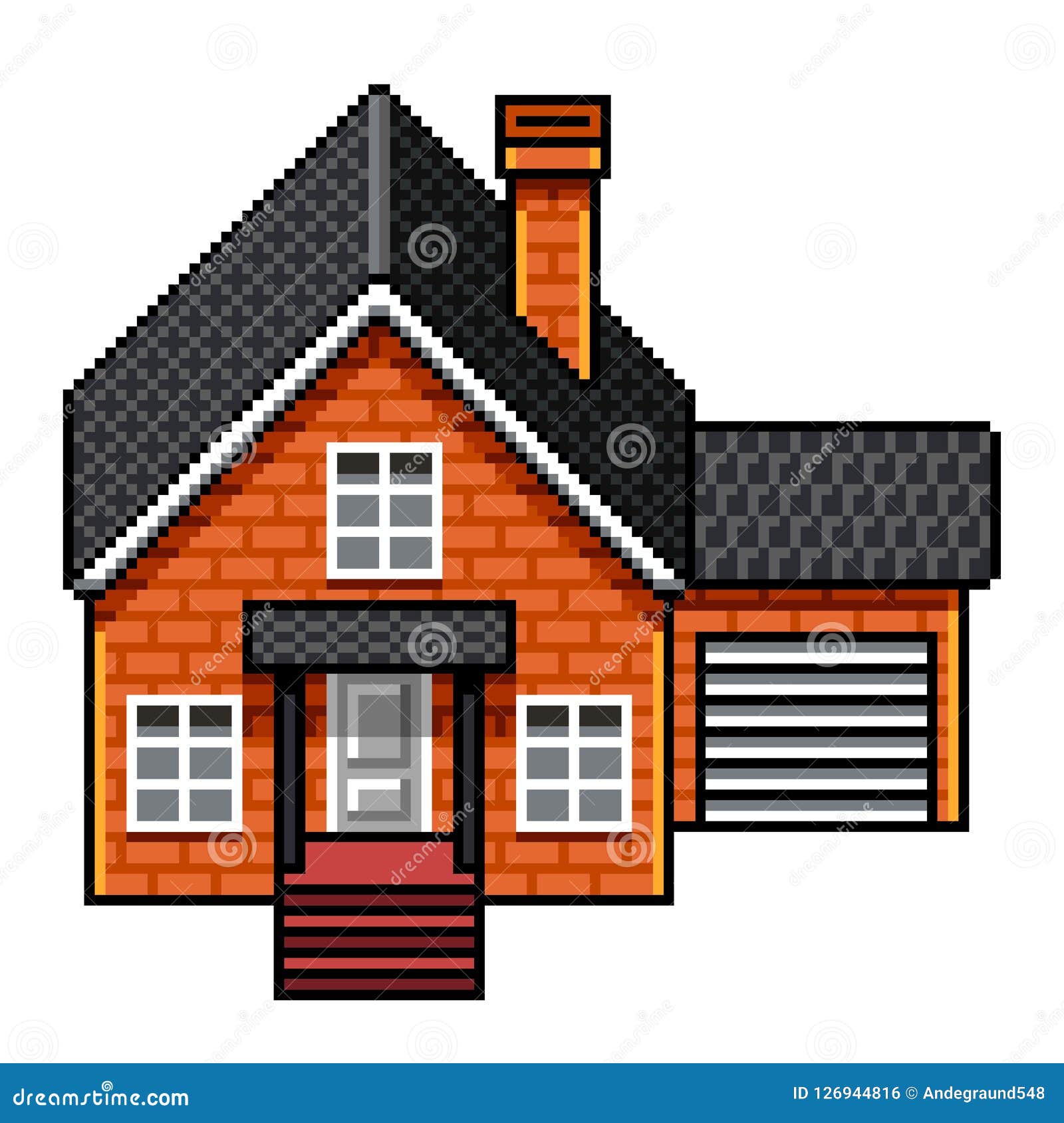Pixel Art Modern Brick House Isolated Vector Stock Vector ...