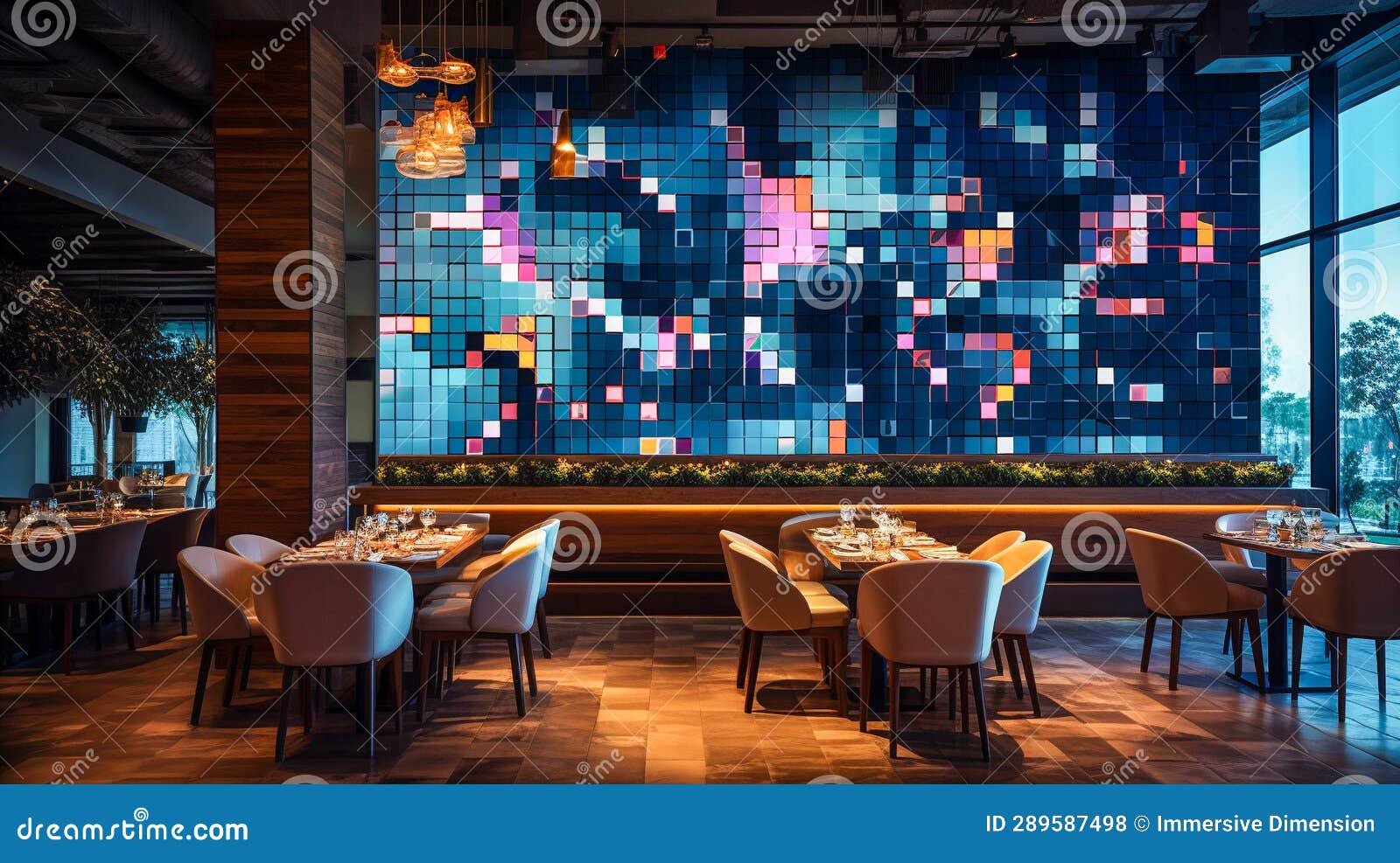 Pixel Art in Modern Restaurant Interior. Dining in Digital Style ...