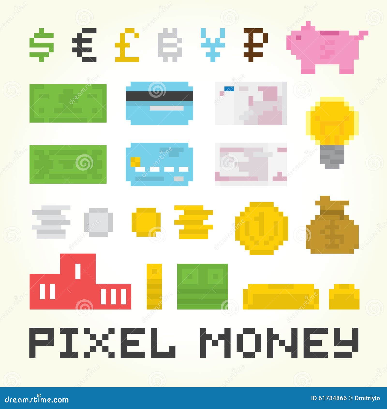 Pixel art money vector set stock vector. Illustration of coin - 61784866