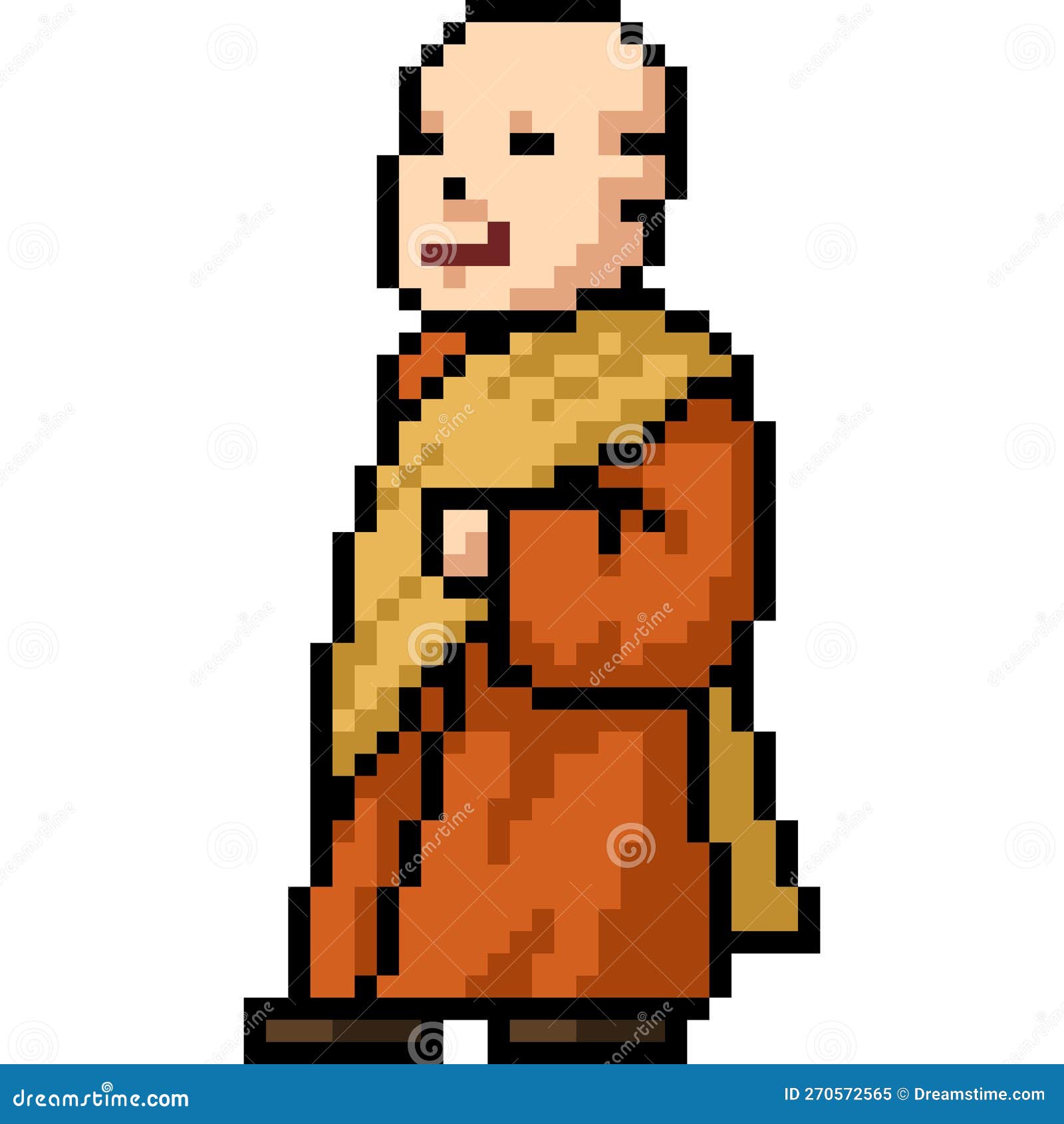 Pixel Art Monk Bald Standing Stock Vector - Illustration of smile, bald ...