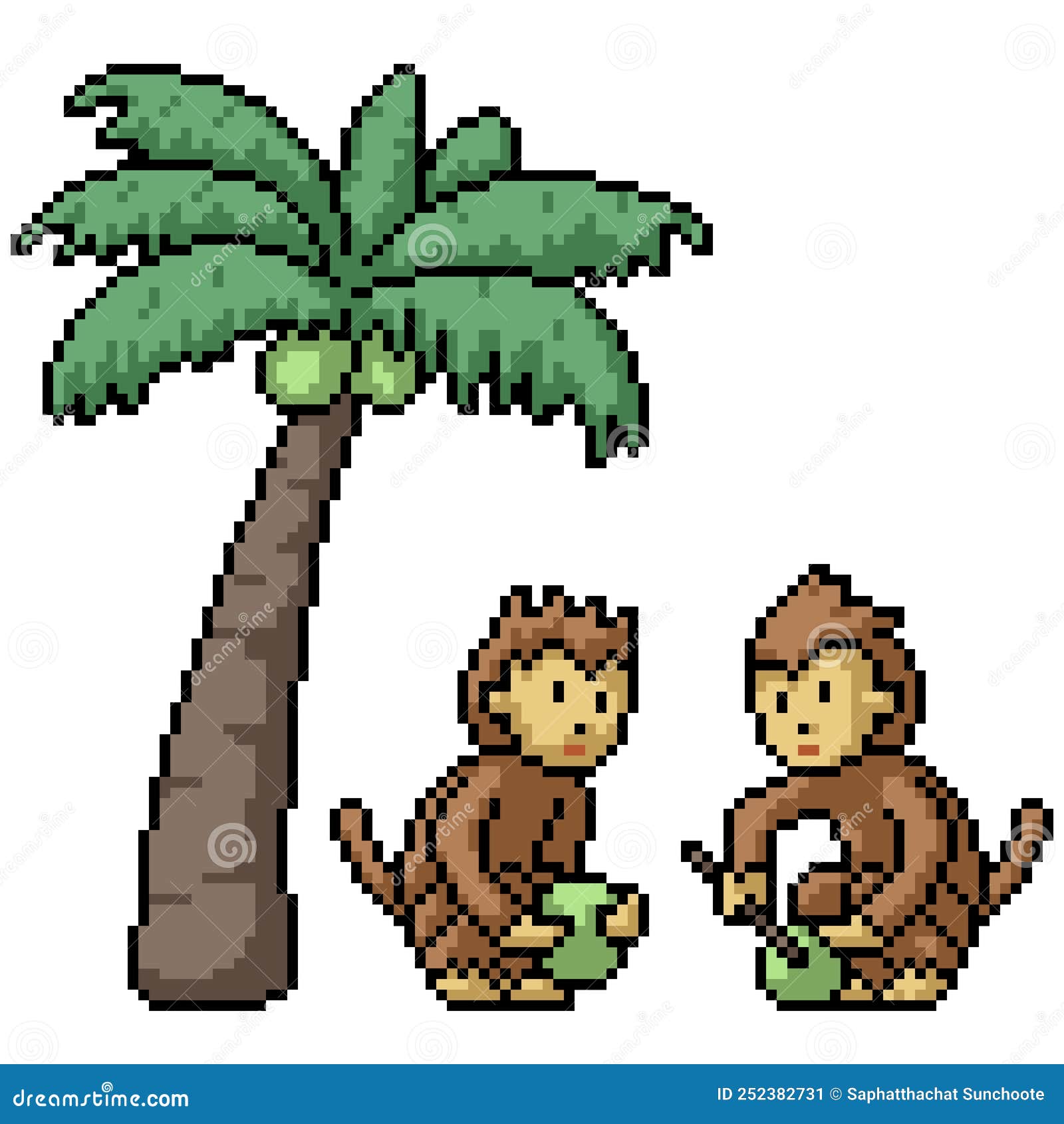 Pixel Art Monkey Play Coconut Cartoon Vector | CartoonDealer.com #252382731