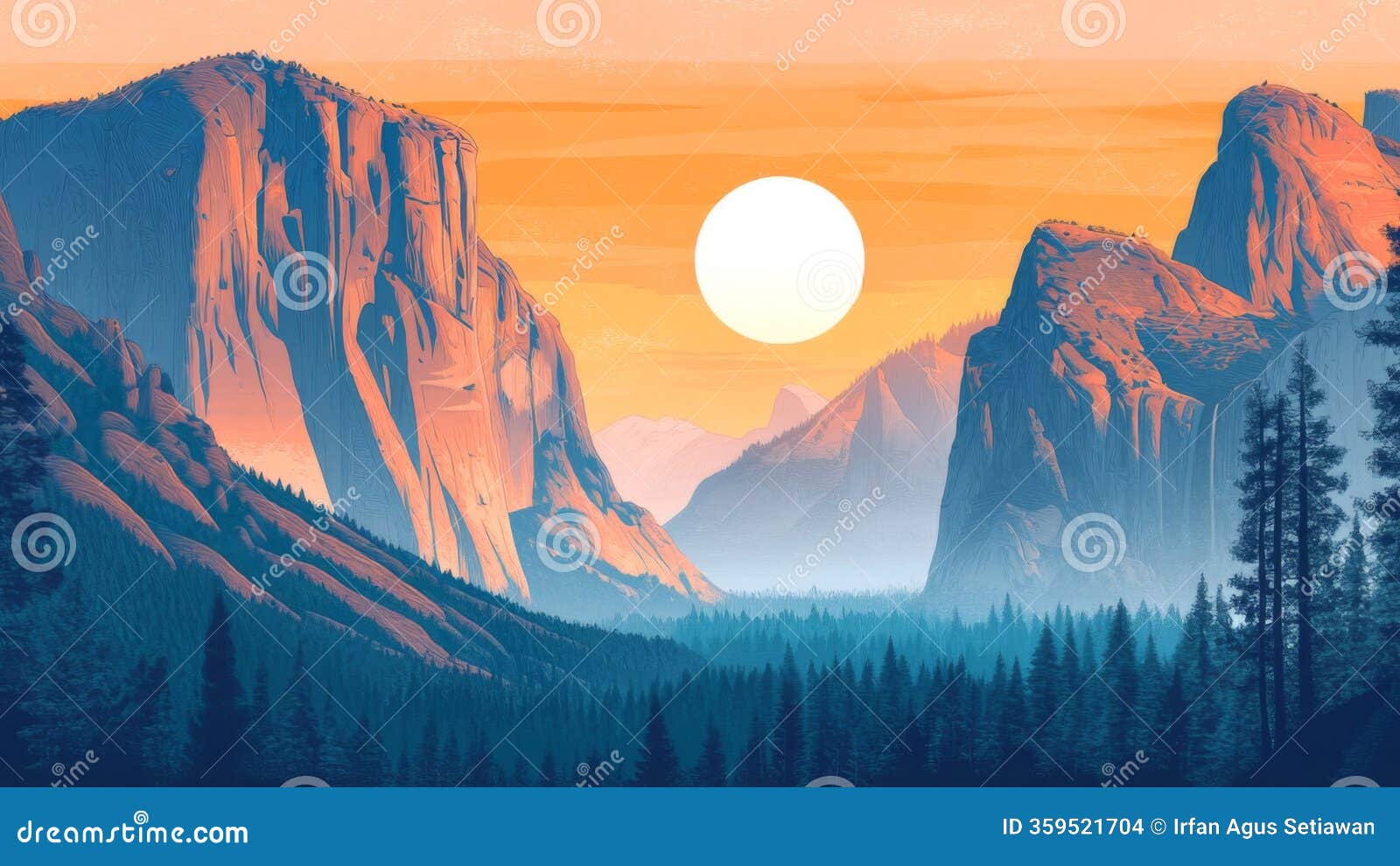 Pixel Art Mountain Valley Sunset Stock Illustration - Illustration of ...