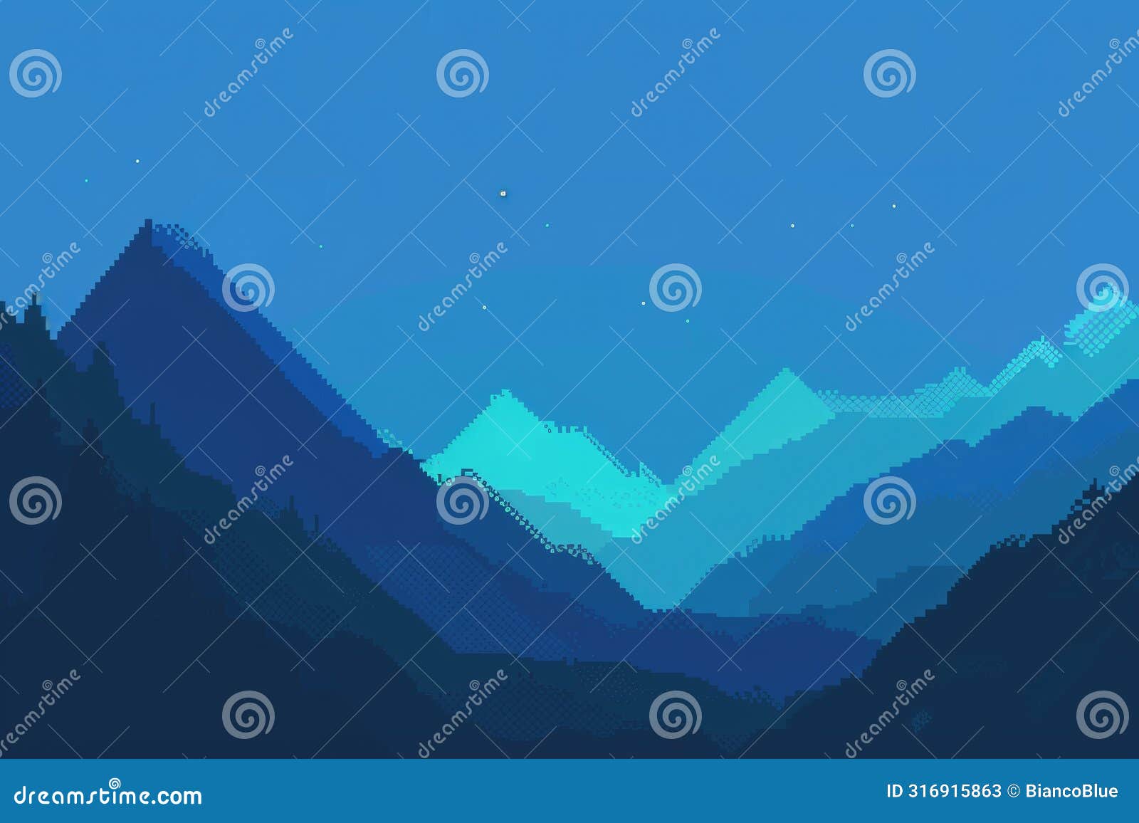 Pixel Art of Mountains in the Distance with a Starry Night Sky AIG51A ...