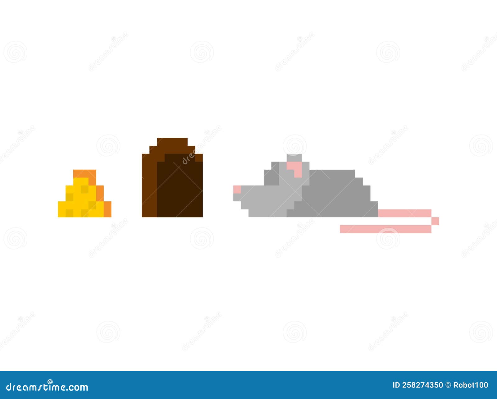 Pixel Art Mouse and Cheese and Burrow Set. 8 Bit Vector Illustration ...