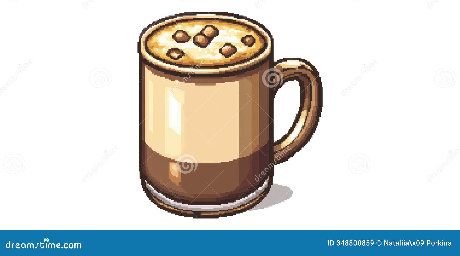 Pixel Art Mug with Hot Chocolate and Marshmallows Isolated on ...