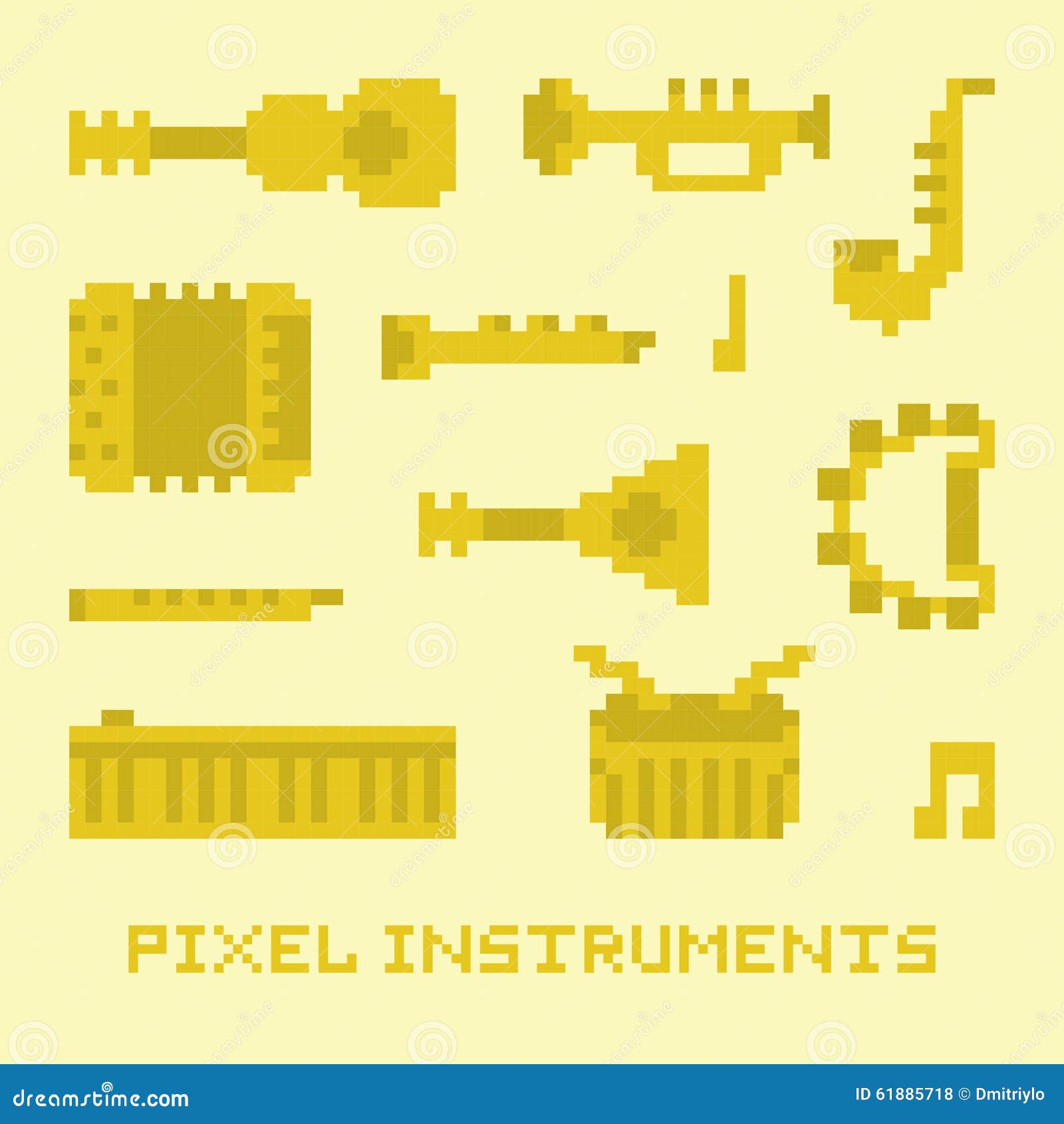 Pixel Art Music Instruments Vector Stock Vector - Illustration of pixel ...