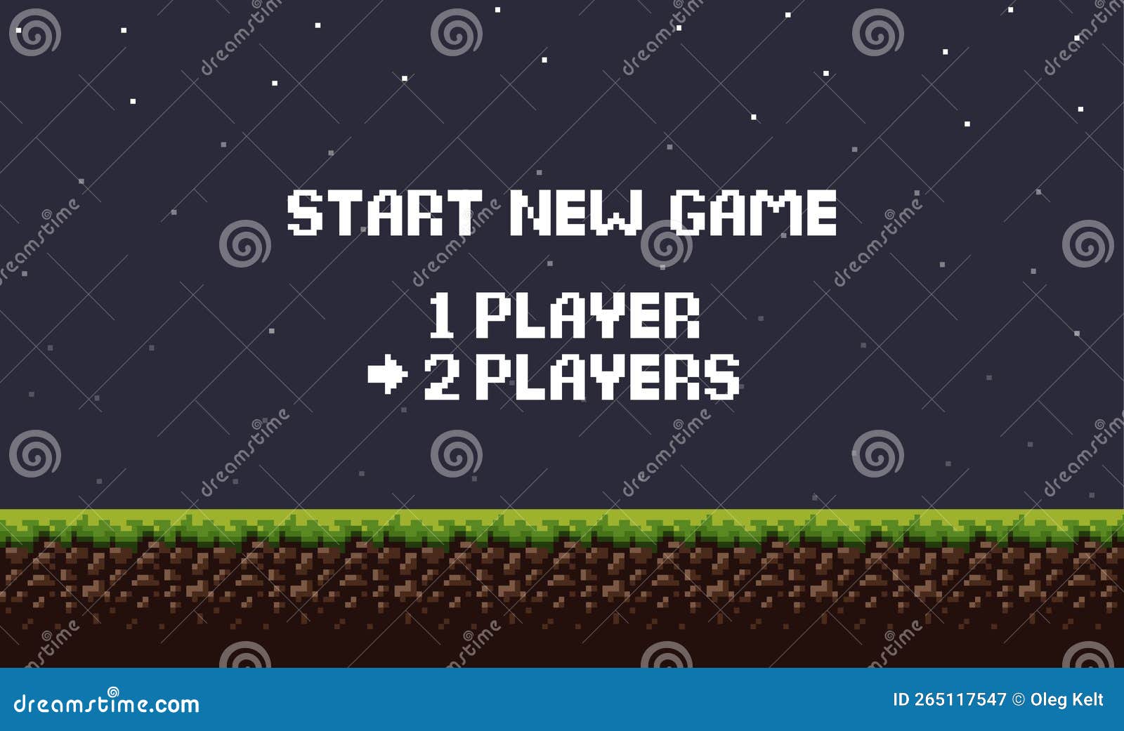 Pixel Art Night Game Background with Grass, Sky and Start New Game 8 ...