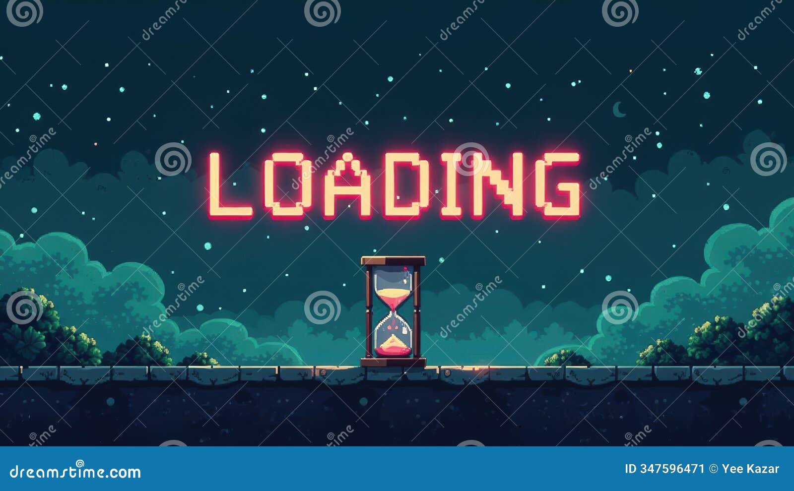 Pixel Art Night Loading Screen with Hourglass with Copy Space Stock ...