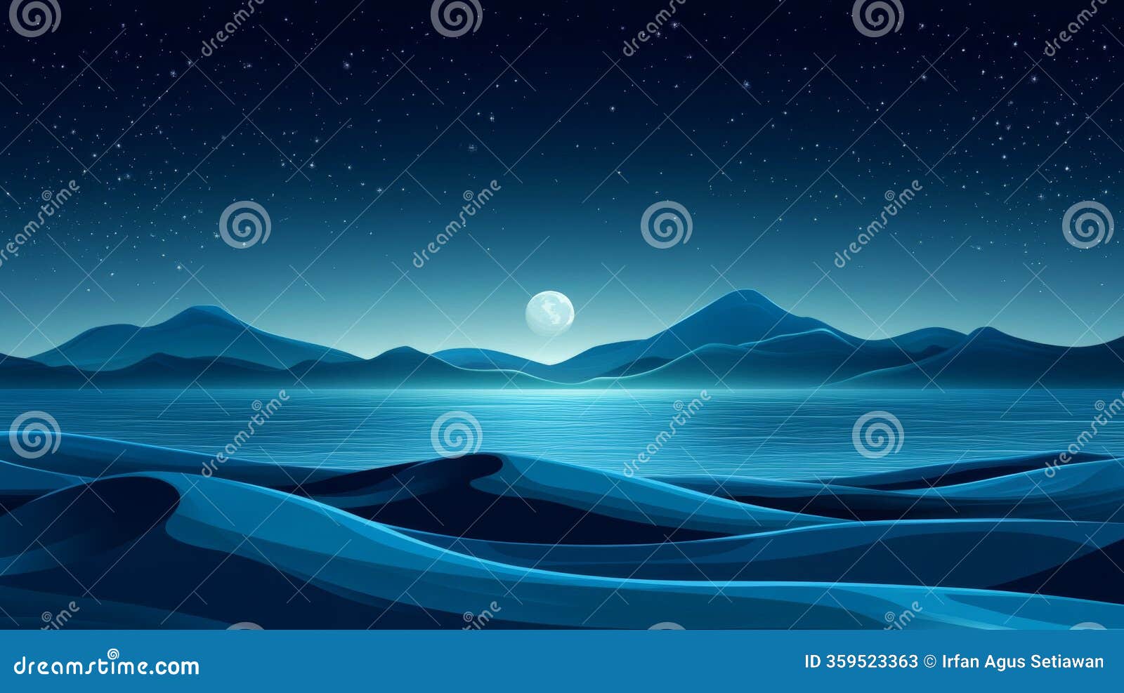 Pixel Art Night Seascape with Moon and Mountains Stock Illustration ...