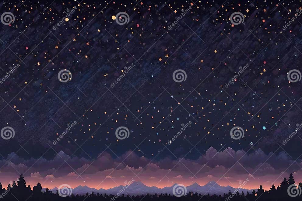 Pixel Art Night Starry Sky Background Stock Illustration - Illustration ...