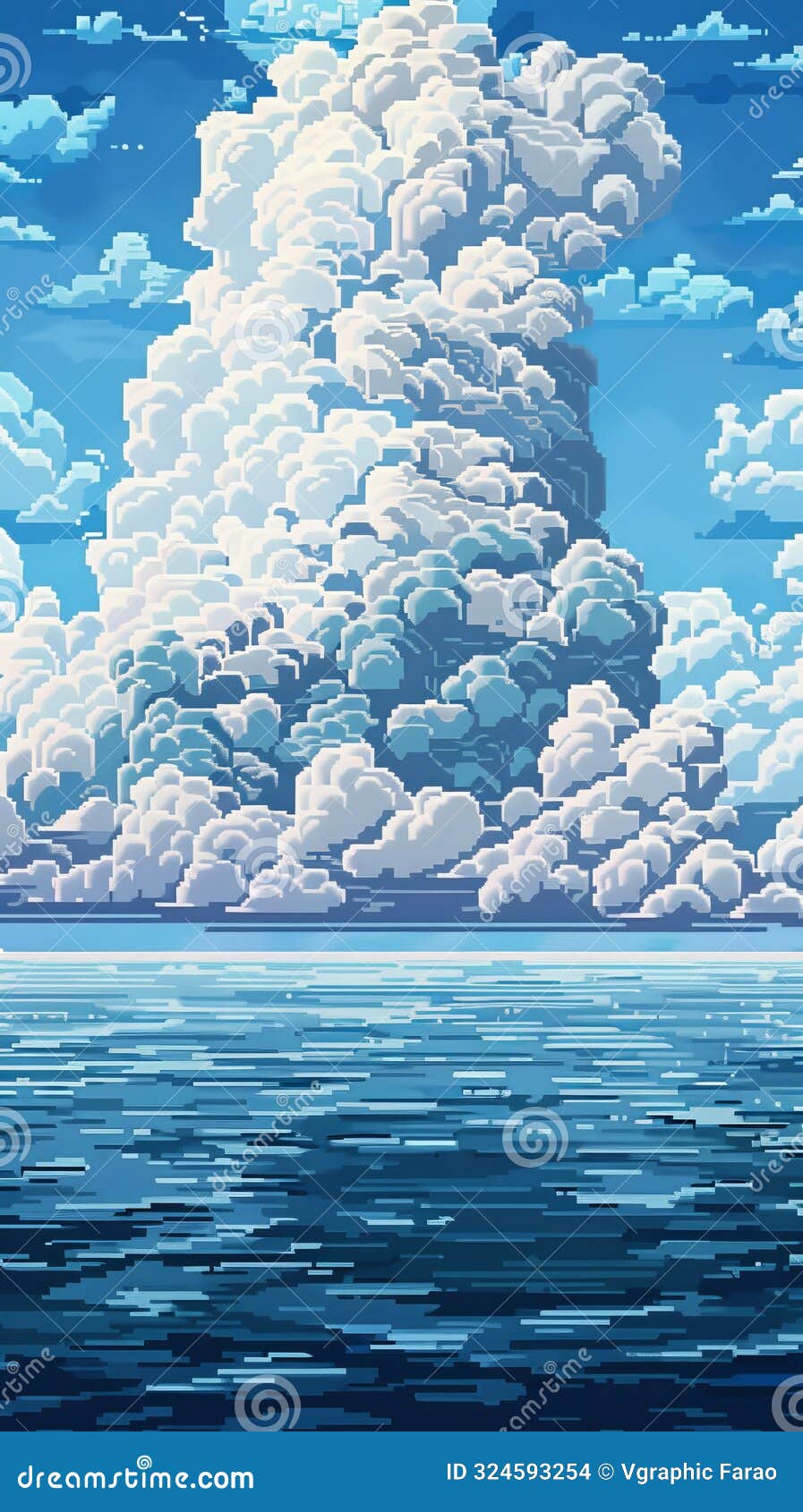 Pixel Art Ocean Scene with Towering Clouds Stock Photo - Image of ...