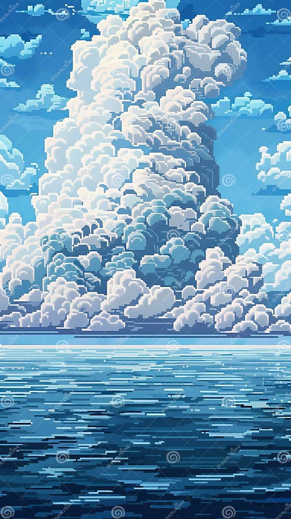 Pixel Art Ocean Scene with Towering Clouds Stock Photo - Image of ...