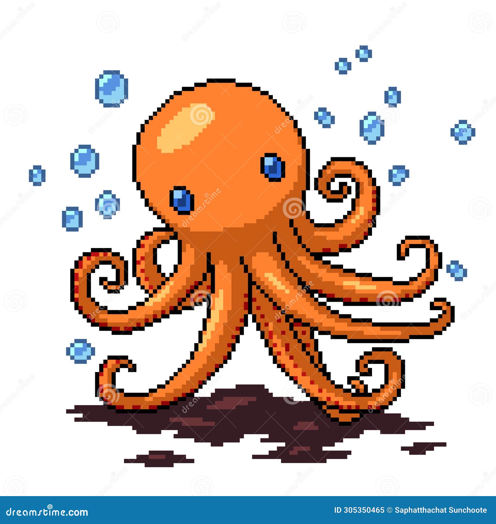 Pixel Art Octopus Tentacle Ink Stock Vector - Illustration of cartoon ...