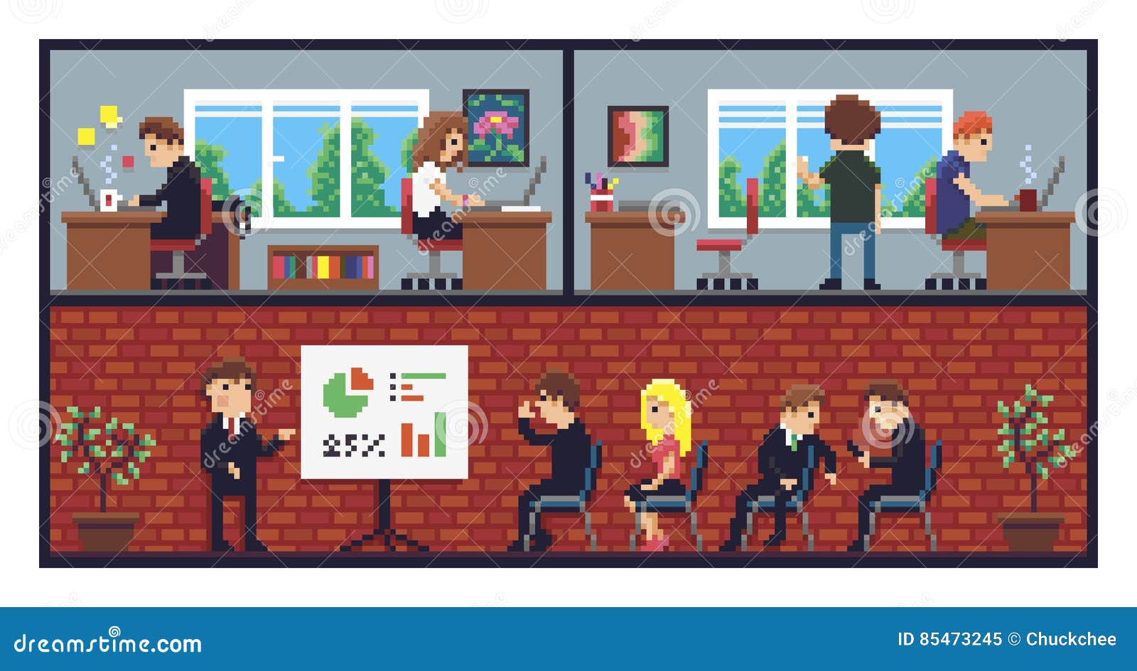 Pixel Art Office ilustración del vector. Ilustración de hombre - 85473245