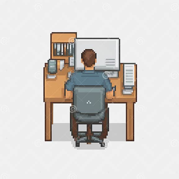 Pixel Art of Office Desk with Computer. Pixel Art of Office Desk with ...