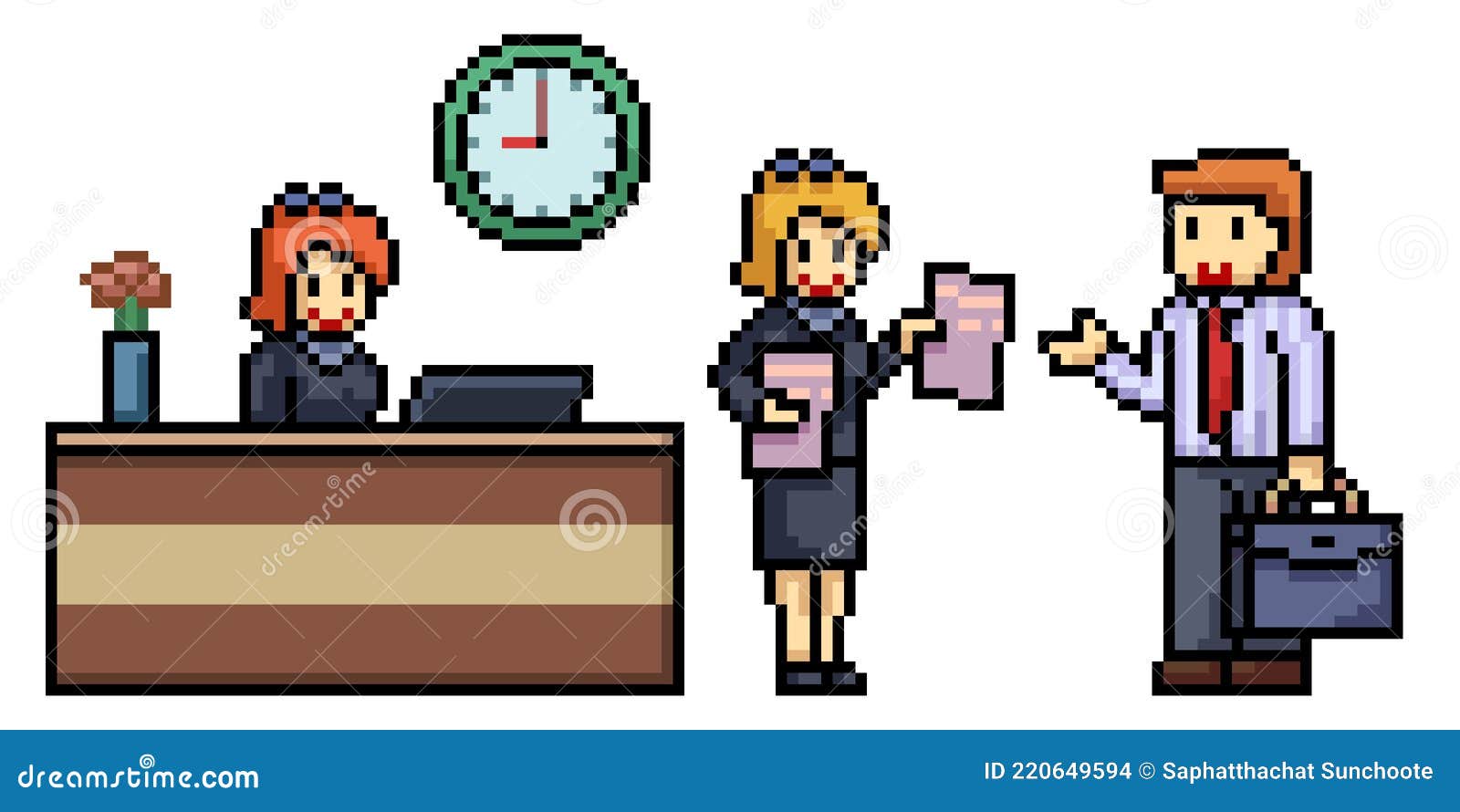 Pixel Art Office Worker Scene Stock Vector - Illustration of paper ...