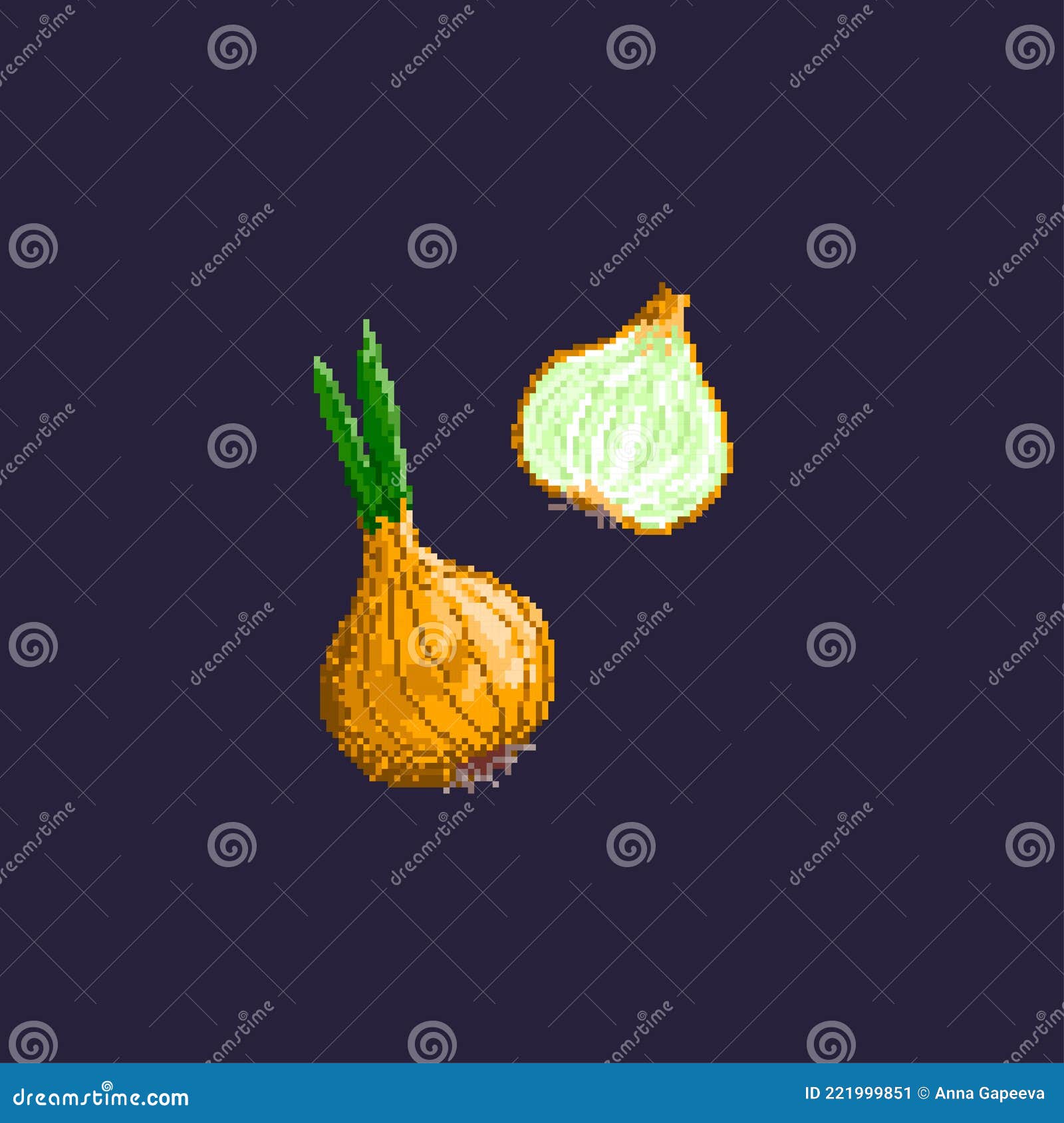 Pixel-art Onion. A Slice Of Onion And Whole Onion On Blue Background ...