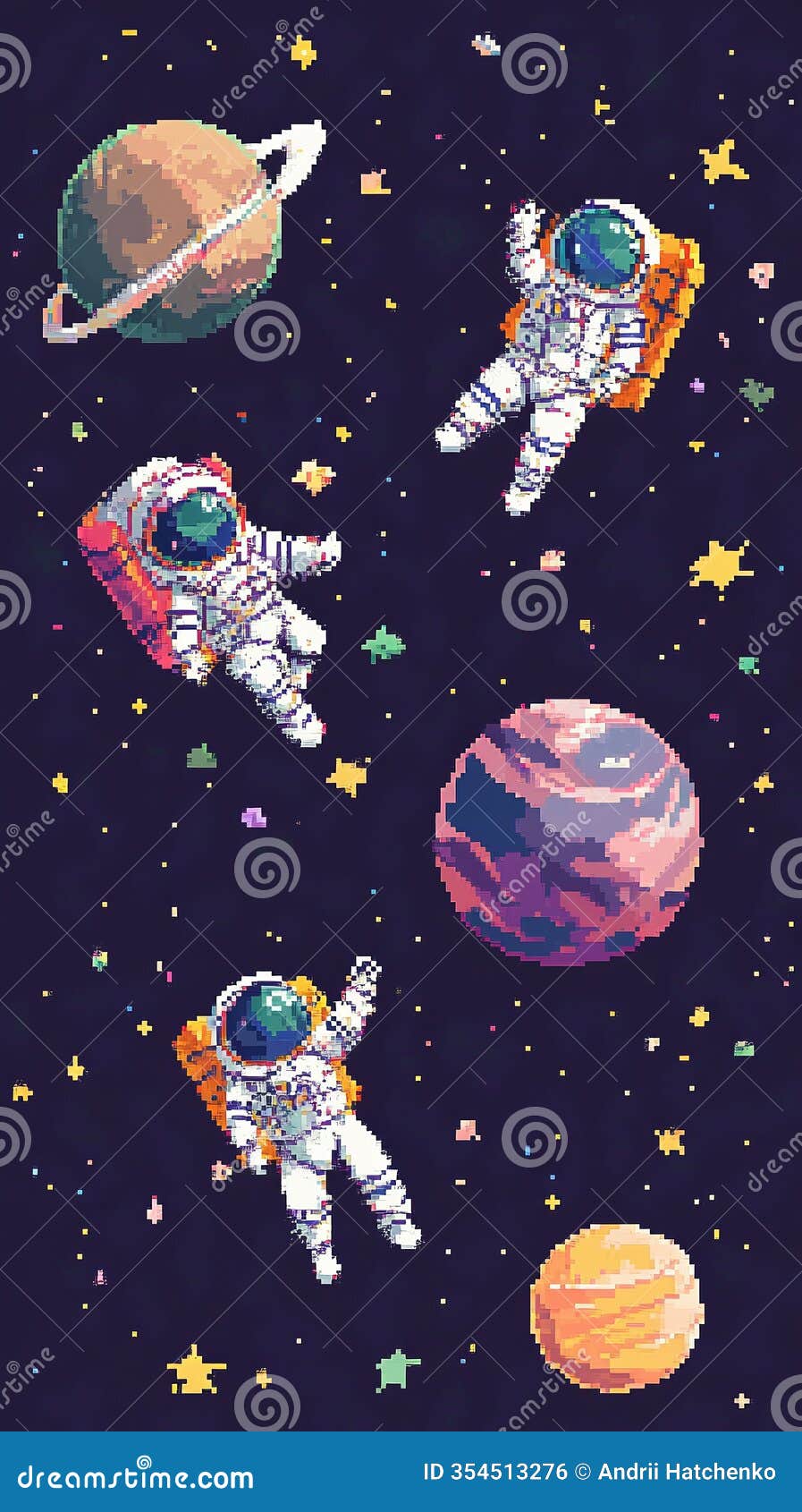 Pixel Art Outer Space Exploration Set with Astronauts and Planets ...