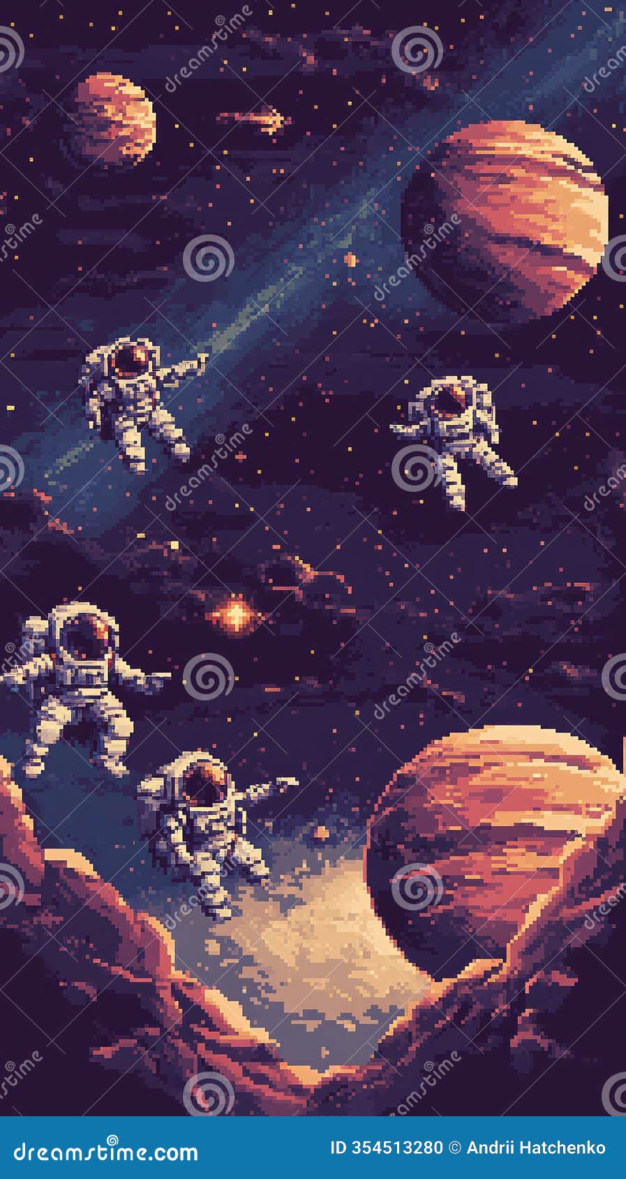 Pixel Art Outer Space Exploration Set with Astronauts and Planets ...