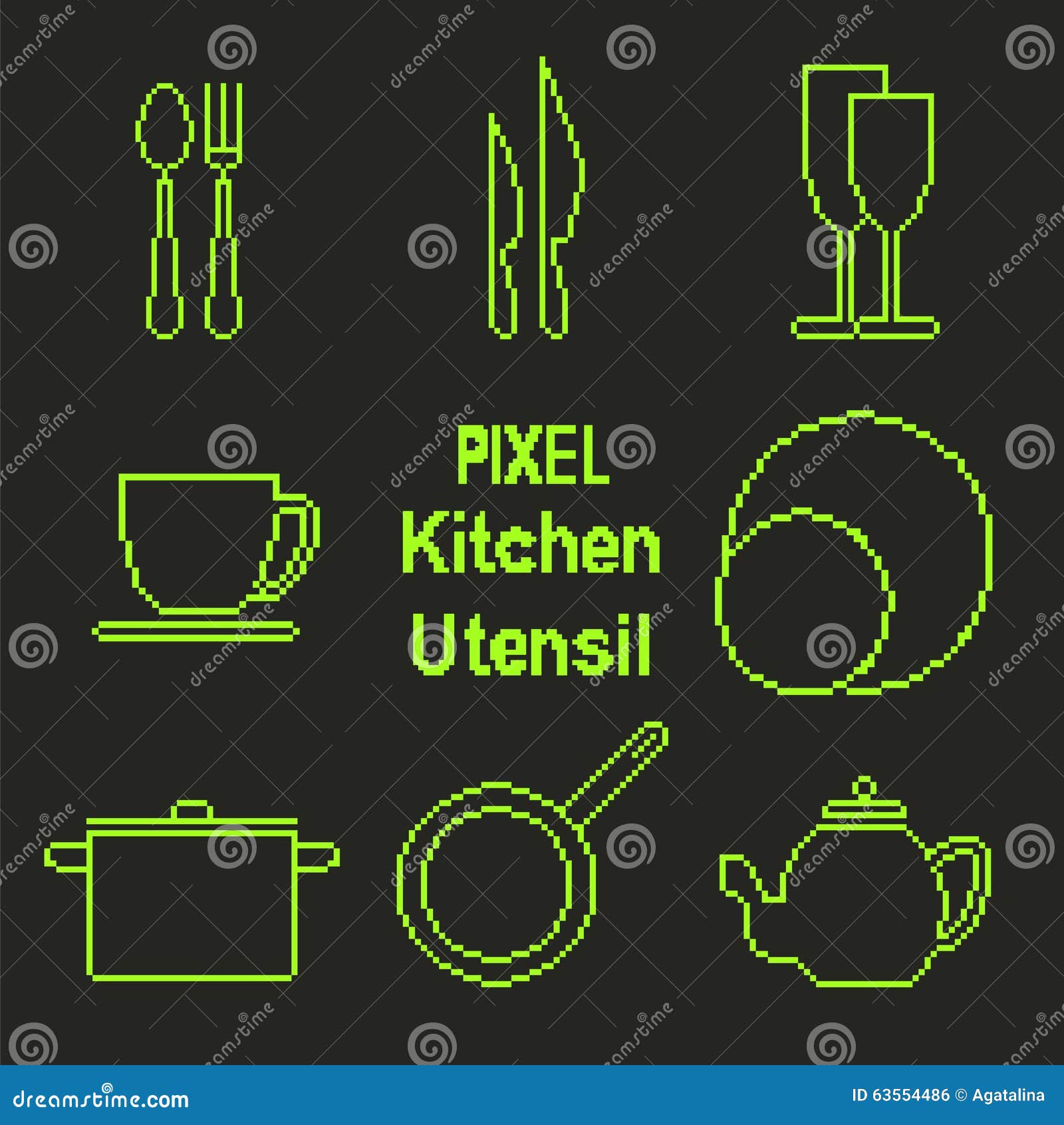 Pixel Art Outline Kitchen Utensil Icons Stock Vector - Illustration of ...