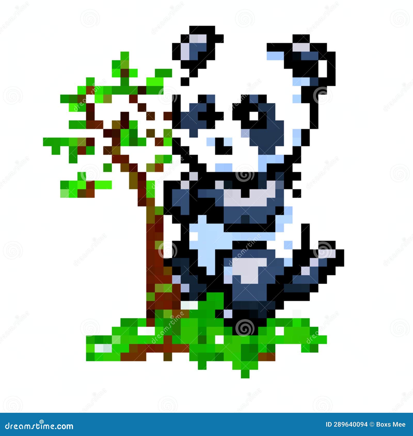 Pixel Art Panda Sitting on a Tree. 8 Bit Vector Illustration Stock ...