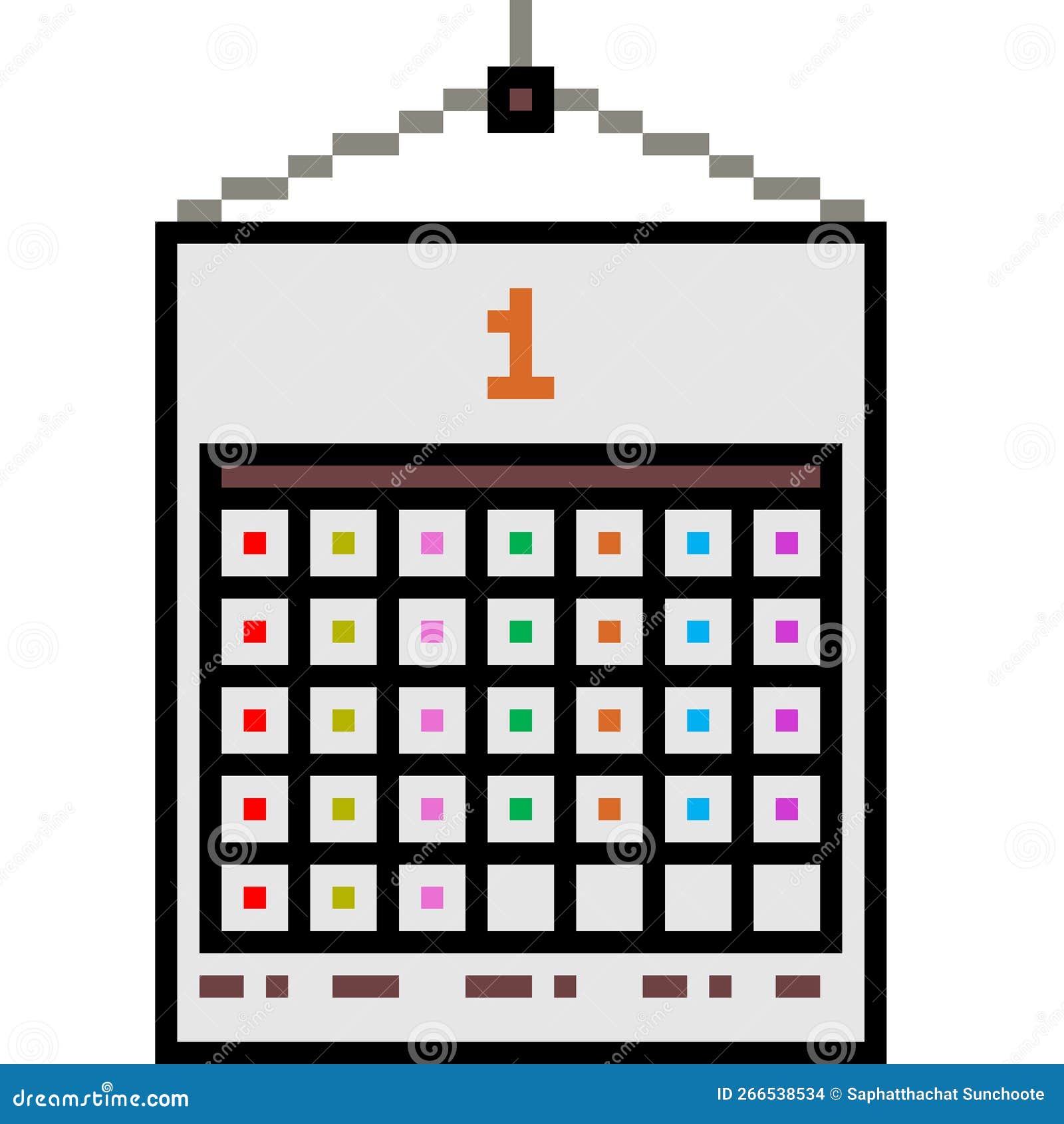 Pixel Art Paper Calendar Hang Stock Vector - Illustration of calendar, cute: 266538534