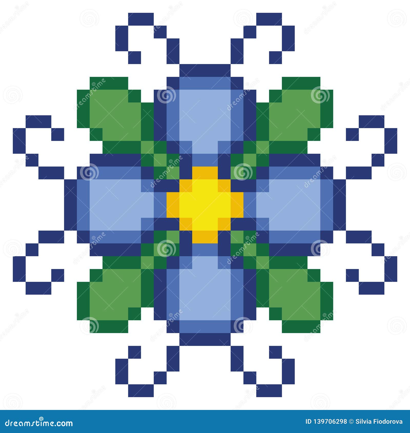 Pixel Art Pattern Blue Yellow Flower Stock Illustration - Illustration ...