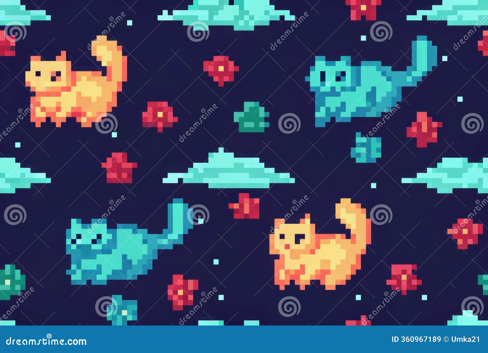 Pixel Art Cats In Blue Tunnels With Wide Eyes Royalty-Free Stock Photo ...