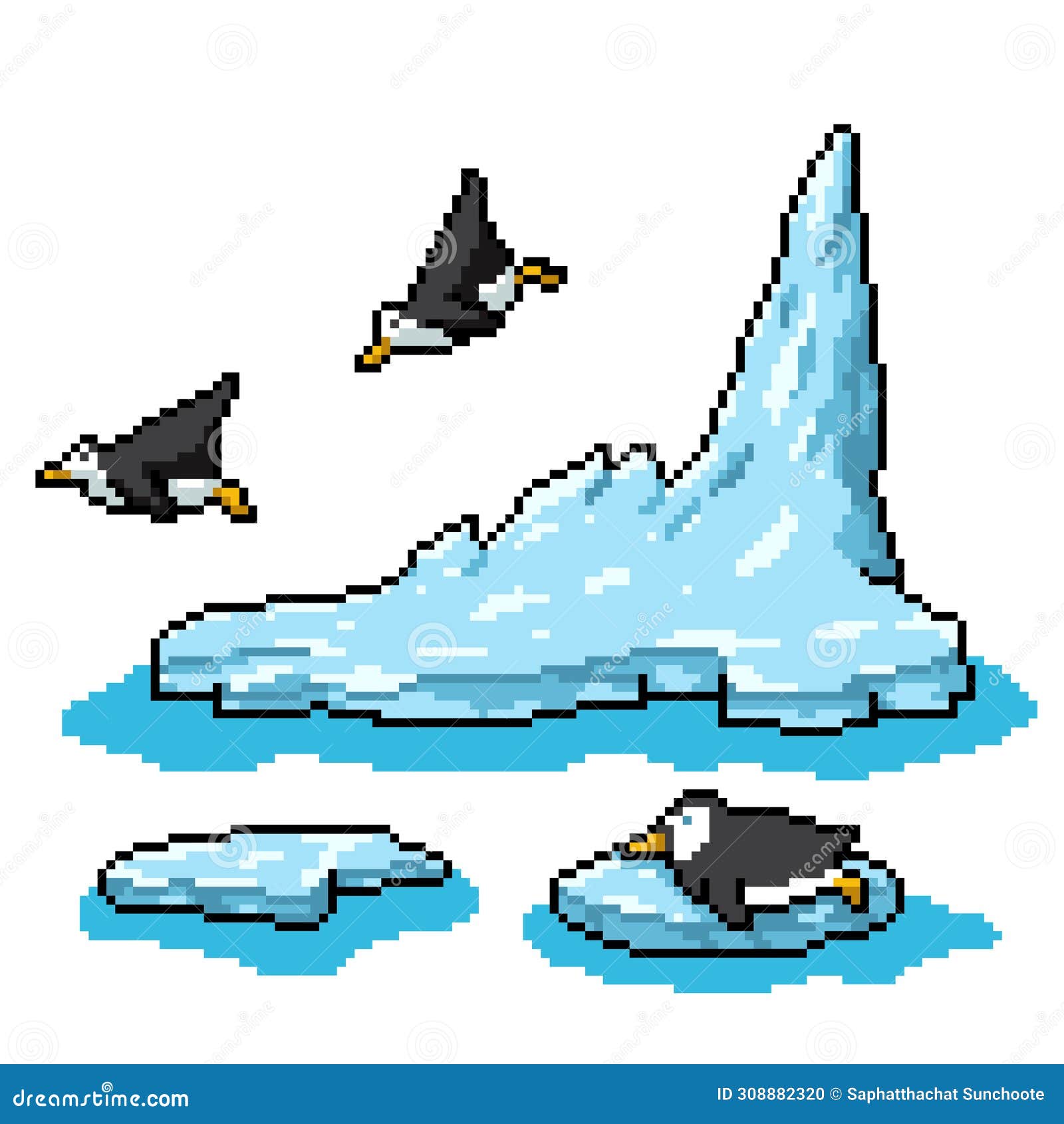 Pixel Art of Penguin Slide Iceberg Stock Vector - Illustration of play ...