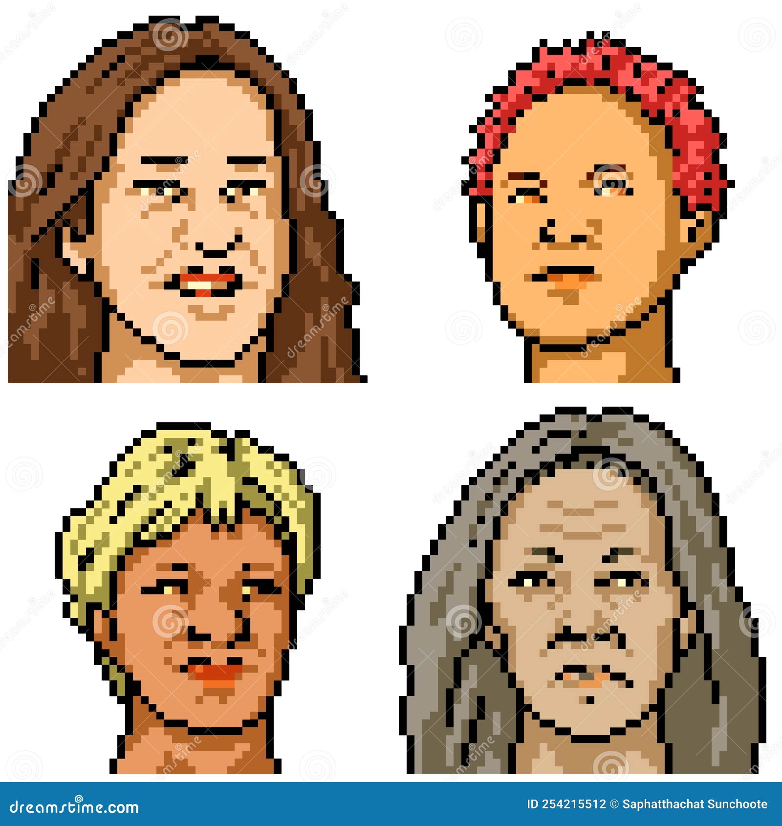 Pixel Art People Face Portrait Stock Vector - Illustration of portrait ...