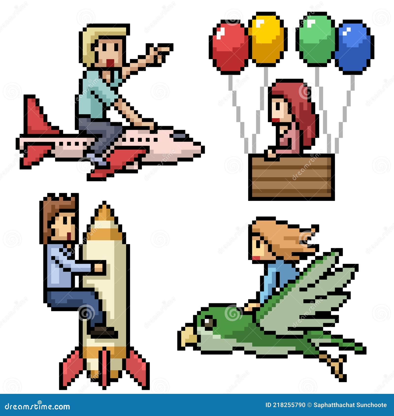 Pixel Art People Flying Dream Stock Vector - Illustration of isolated ...