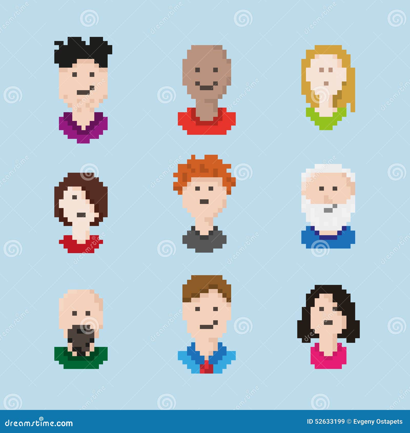 Pixel Art People Set ilustração do vetor. Ilustração de cartoon - 52633199