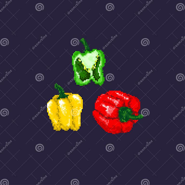 Pixel-art Pepper. a Slice of Pepper and Whole Pepper on Blue Background ...